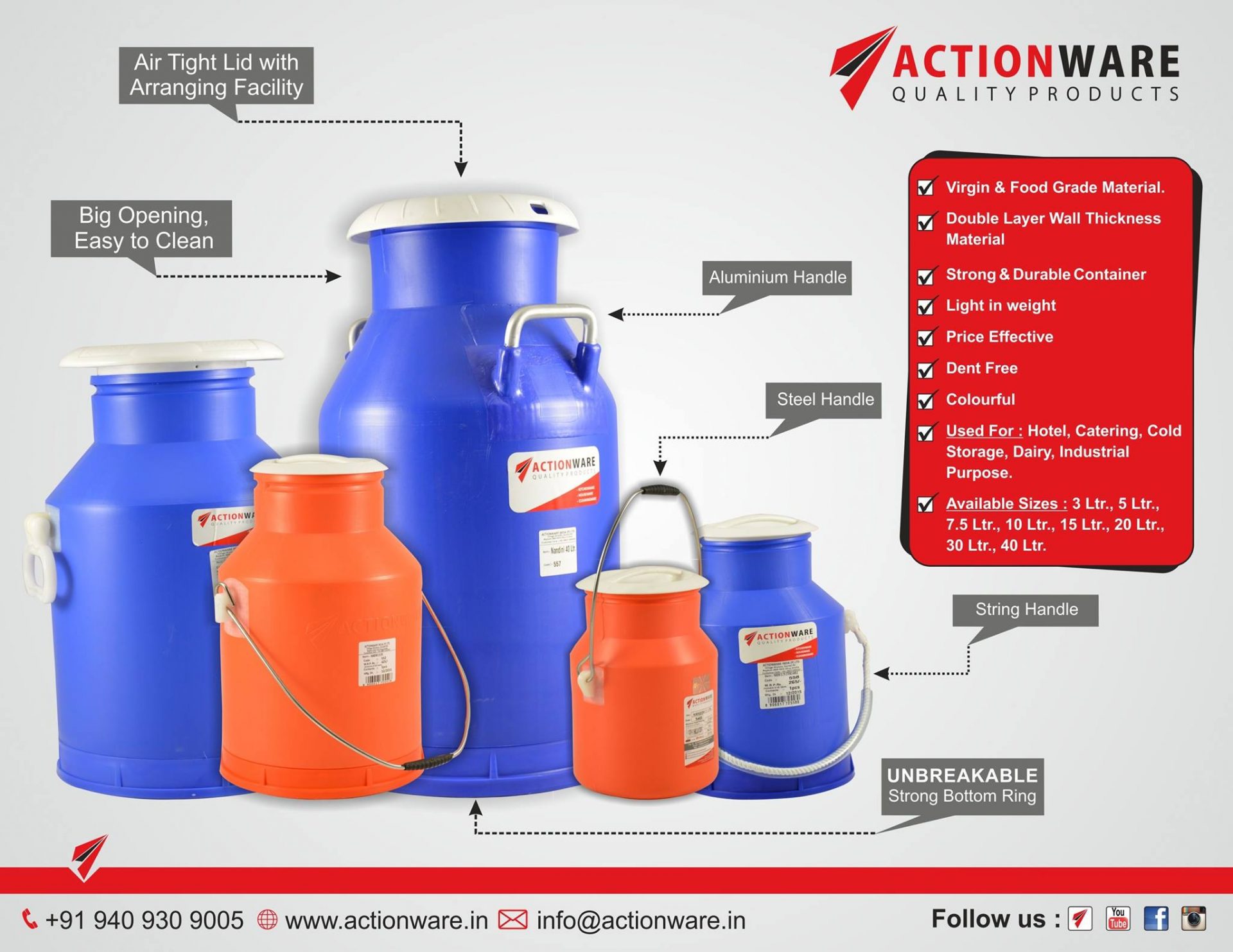 Plastic Milk Cans 5L , 7.5L, 10L, 15L, 20L ,30L, 40L | Haritha Agritech